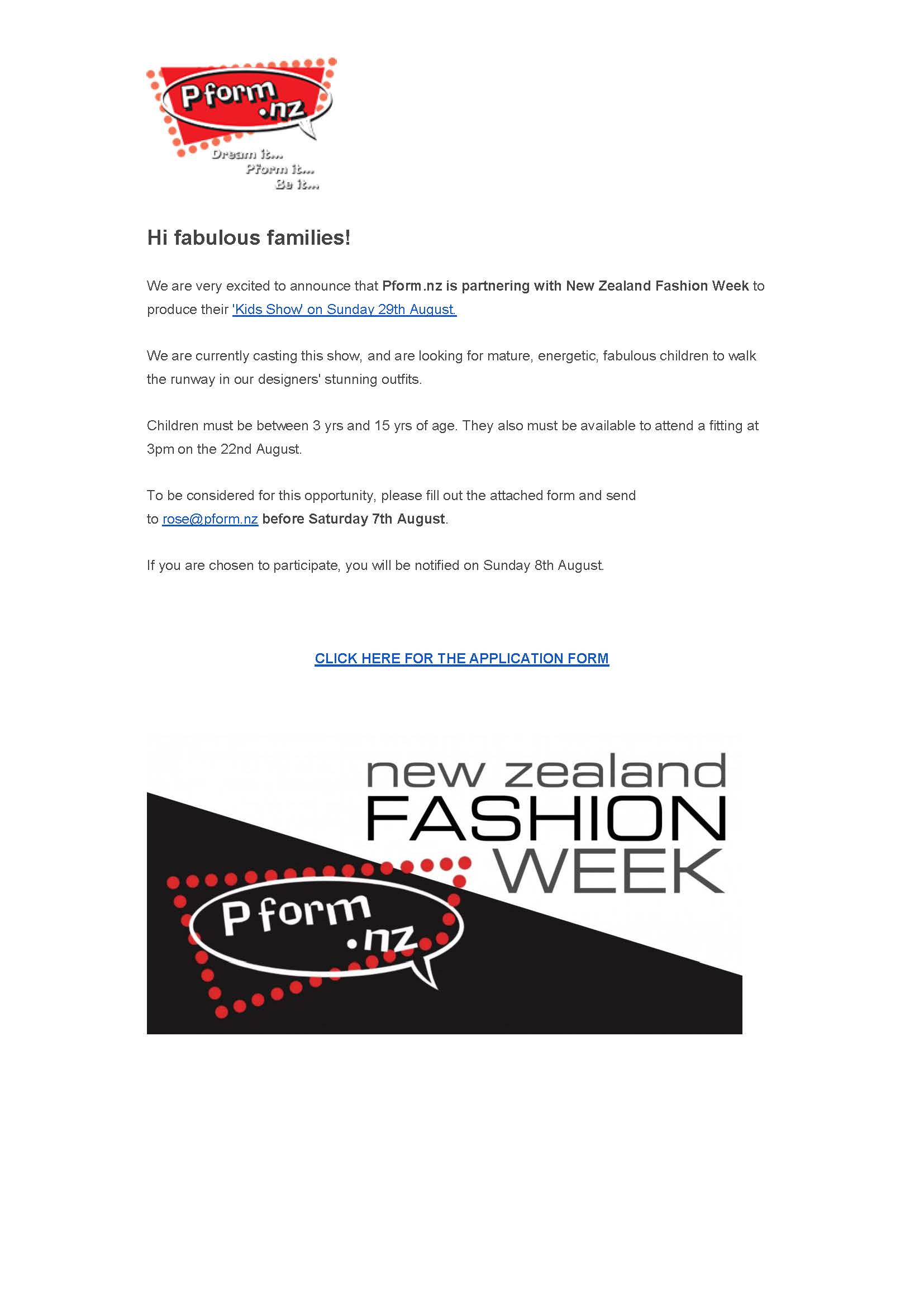 Pform.nz Partner with New Zealand Fashion Week - Carmel College