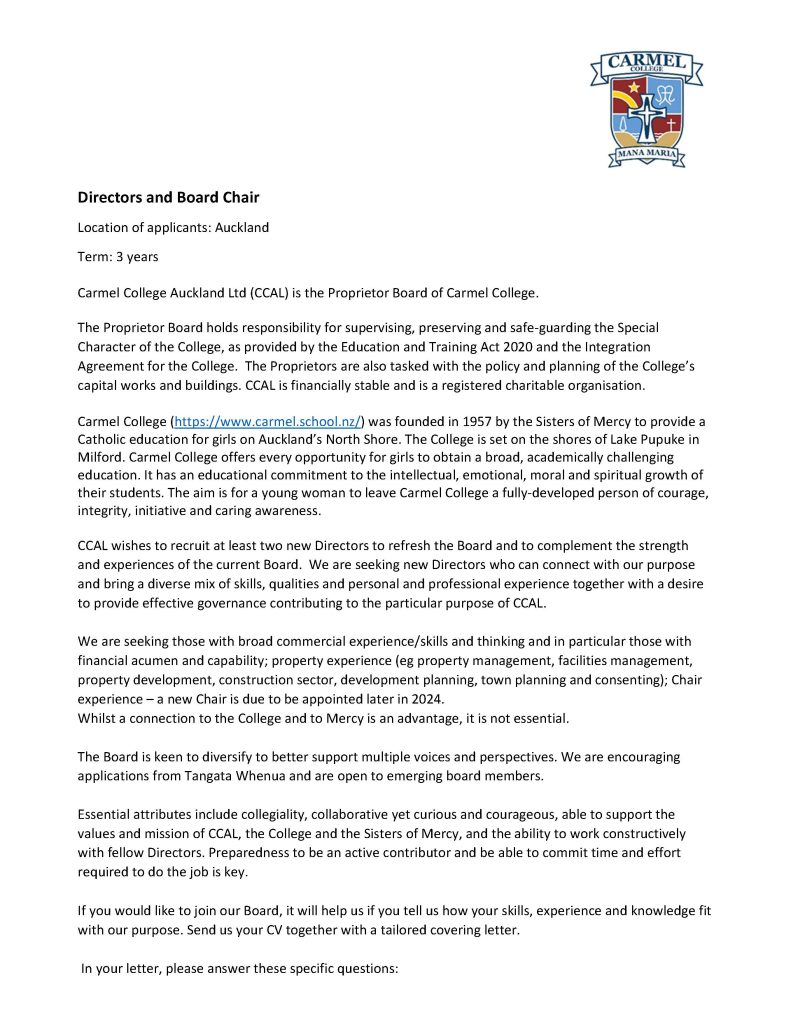 Vacancy for Director, Proprietor Board of Carmel College - Carmel College